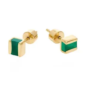 NEOLA DESIGN Green Onyx Gemstone Cubo Studs - Gold