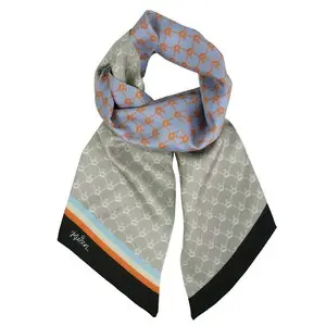KUEEN Blue / Neutrals / Black Silk Scarf Crown Long Light Blue Grey - Blue/black