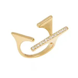 NEOLA DESIGN White Topaz Gemstone Pave Ring Feline - Gold
