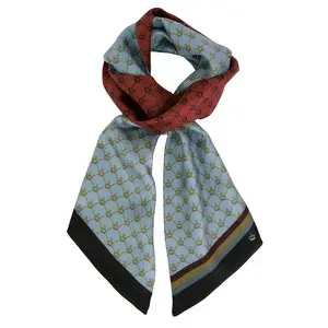 KUEEN Black / Blue / Red Silk Scarf Crown Long Light Blue Rust - Black/blue/red