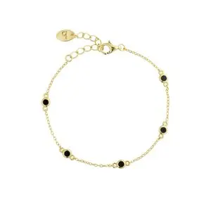 BEYJOU Gold / Black Mini Gem Chain Bracelet Black Agate - Gold/black