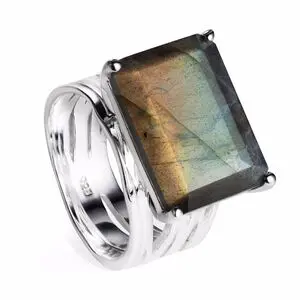 NEOLA DESIGN Sterling Cocktail Ring Labradorite Gemstone Pietra - Silver