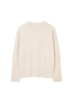 LOOP CASHMERE Neutrals Cashmere Longline Crew Neck Sweater In Wheat - Brown/white