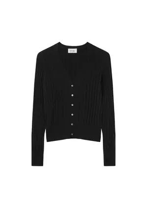 LOOP CASHMERE Cashmere Wide Rib Cardigan - Black