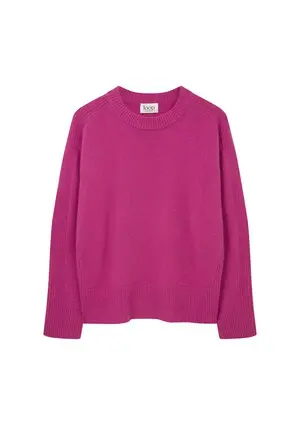 LOOP CASHMERE Cashmere Longline Crew Neck Sweater In Morello - Pink