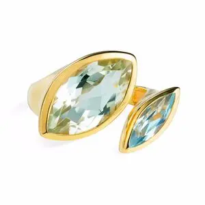 NEOLA DESIGN Celestine Cocktail Ring Green Amethyst & Blue Topaz - Gold