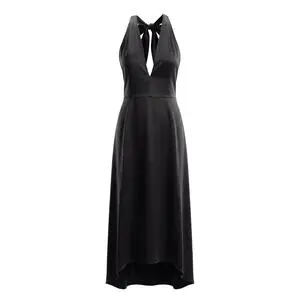 AISL Midnight Satin V-neck Midi Dress