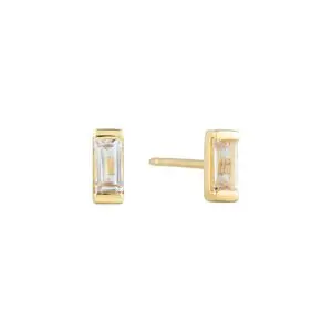 BEYJOU White / Gold Mini Baguette Earrings White Topaz - White/gold