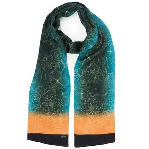 KUEEN Blue / Green Silk Scarf Flora Green Blue - Blue/green