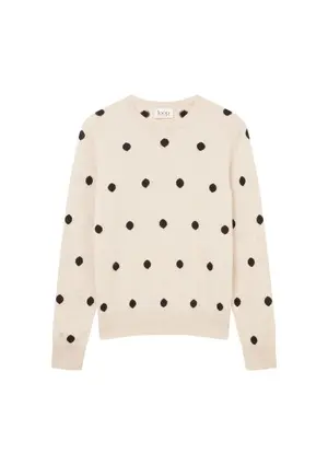 LOOP CASHMERE Neutrals Intarsia Spot Crew Neck Sweater In Wheat - Black