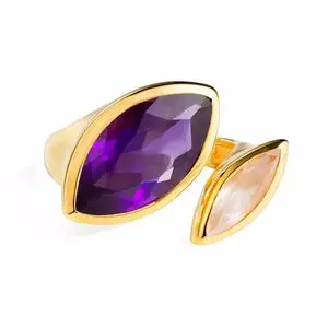 NEOLA DESIGN Celestine Cocktail Ring Amethyst & Rose Quartz - Gold