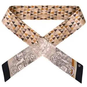 KUEEN Neutrals / Brown / Grey Silk Scarf Leone - Brown/grey