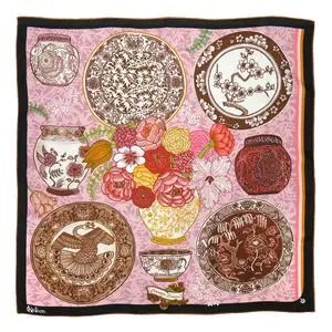 KUEEN Pink / Neutrals / Red Silk Scarf Porcelain Dreams -sweetly Small Pink - Pink/red