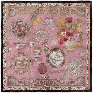 KUEEN Purple / Red Silk Scarf Porcelain Dreams Pink - Purple/red