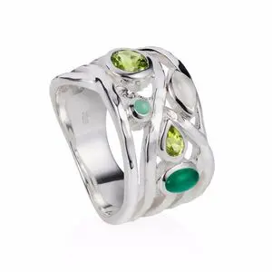 NEOLA DESIGN Sterling Cocktail Ring With Peridot & Green Onyx & Green Amethyst Gemstones Liana - Silver