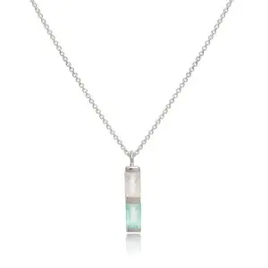 NEOLA DESIGN Necklace Rose Quartz & Aqua Chalcedony Gemstones Anais - Silver