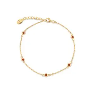 BEYJOU Gold / Red Mini Gem Chain Bracelet Red Jasper - Gold/red