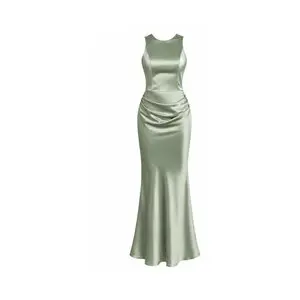 AISL Sage Satin Draped Maxi Dress - Green