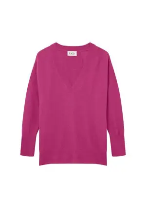 LOOP CASHMERE Relaxed Lofty V Neck Sweater In Morello - Pink