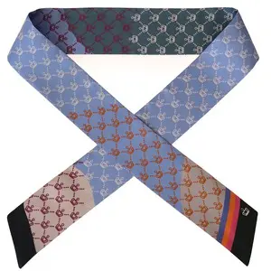 KUEEN Blue / Grey Silk Scarf Crown Light Blue - Blue/grey