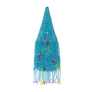 TILLIE BEADS Fringe Mini Shoulder Strap Bead Bag - Blue