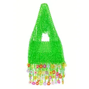 TILLIE BEADS Fresh Beaded Bag With Flower Fringe - Green