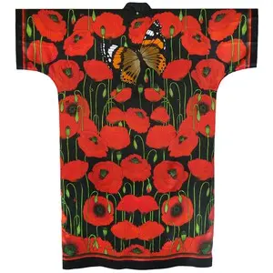 KUEEN Red / Black / White Silk Kimono Poppies Dark - Red/black/white