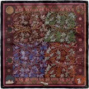 KUEEN Green / Black / White Silk Scarf Willow - Green/black/white