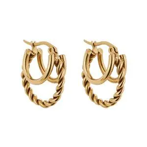 BALLINGER Triple Threaded Twisted Everday Hoops Earrings - Gold