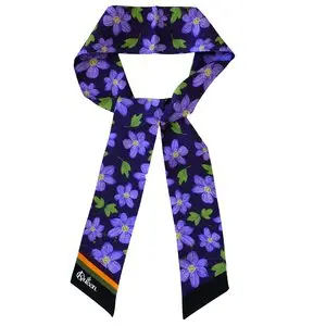 KUEEN Black / Blue / Green Silk Scarf Spring Flowers Blue - Black/blue/green