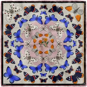 KUEEN Black / Blue Silk Scarf Butterfies - Black/blue