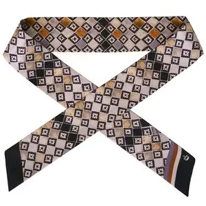 KUEEN Black / Brown / Grey Silk Scarf San Marco Tiny Thins - Black/brown/grey