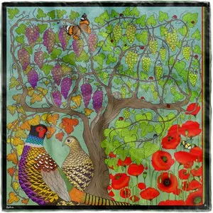 KUEEN Green / Red Silk Scarf La Vita Del Vino - Green/red