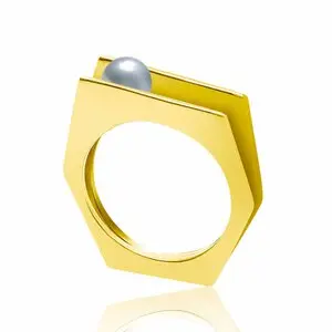 NEOLA DESIGN Gold Cocktail Ring Pearl Alvaro - Grey