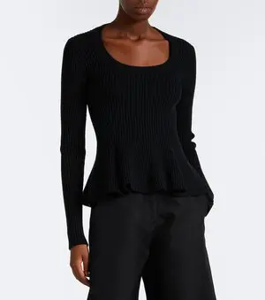 Alaïa Peplum Wool-blend Top - Black