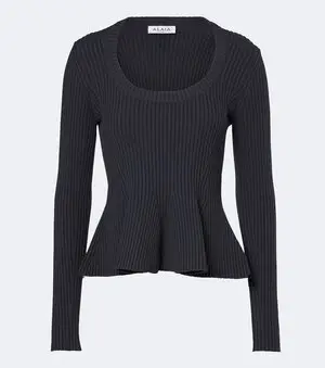 Alaïa Alaïa Peplum Wool-blend Top Grey