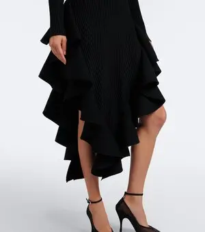 Alaïa Ruffled Wool-blend Midi Dress
