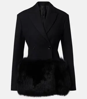 Alaïa Double-breasted Wool Blazer With Fur Trim
