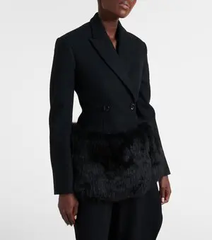 Alaïa Double-breasted Wool Blazer With Fur Trim