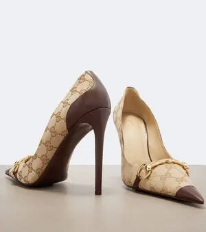 Gucci Horsebit Gg Canvas Pointed Toe Pumps