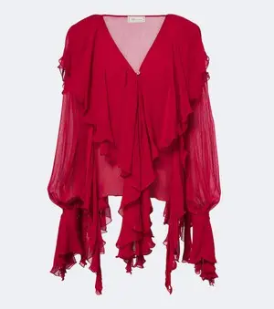 Blumarine Ruffled Crêpe Blouse - Red