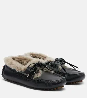 Brunello Cucinelli Monili Shearling Boat Shoes