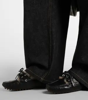 Brunello Cucinelli Monili Shearling Boat Shoes