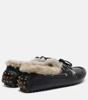Brunello Cucinelli Monili Shearling Boat Shoes