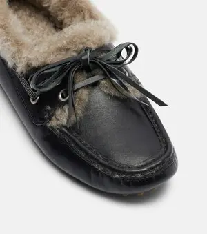 Brunello Cucinelli Monili Shearling Boat Shoes