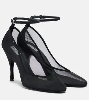 Alaïa Mesh Pointed Toe Pumps With Ankle Strap - Black