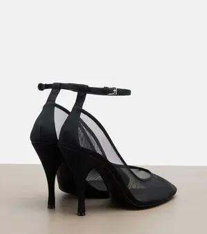 Alaïa Mesh Pointed Toe Pumps With Ankle Strap - Black