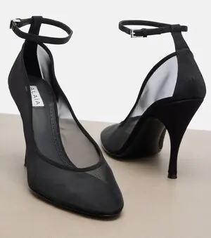Alaïa Mesh Pointed Toe Pumps With Ankle Strap - Black