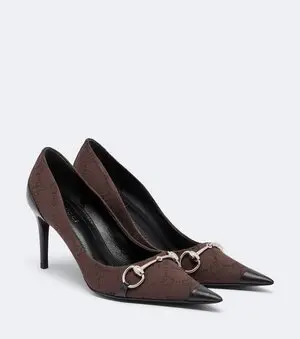 Gucci Donna Gg Canvas Leather-trimmed Pumps - Brown