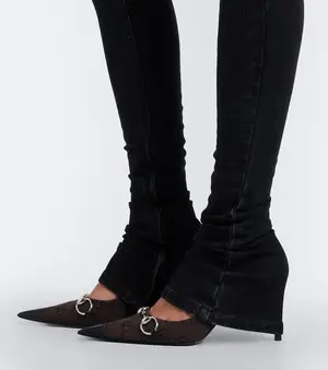 Gucci Donna Gg Canvas Leather-trimmed Pumps - Brown